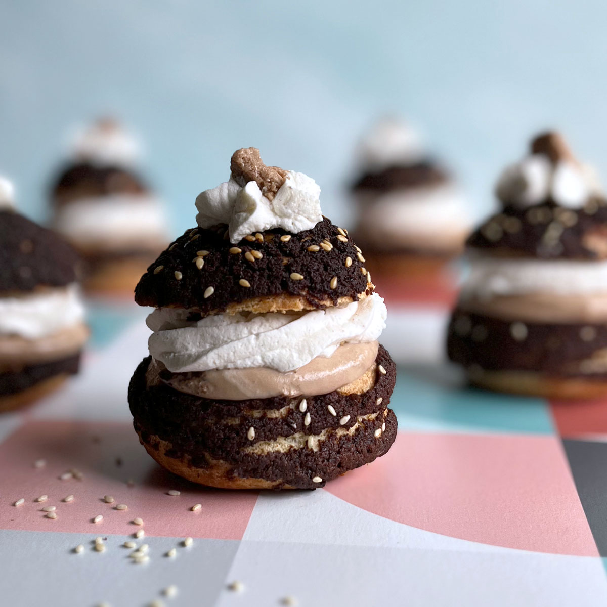 Chocolate Sesame Cream Puffs | Fikabröd